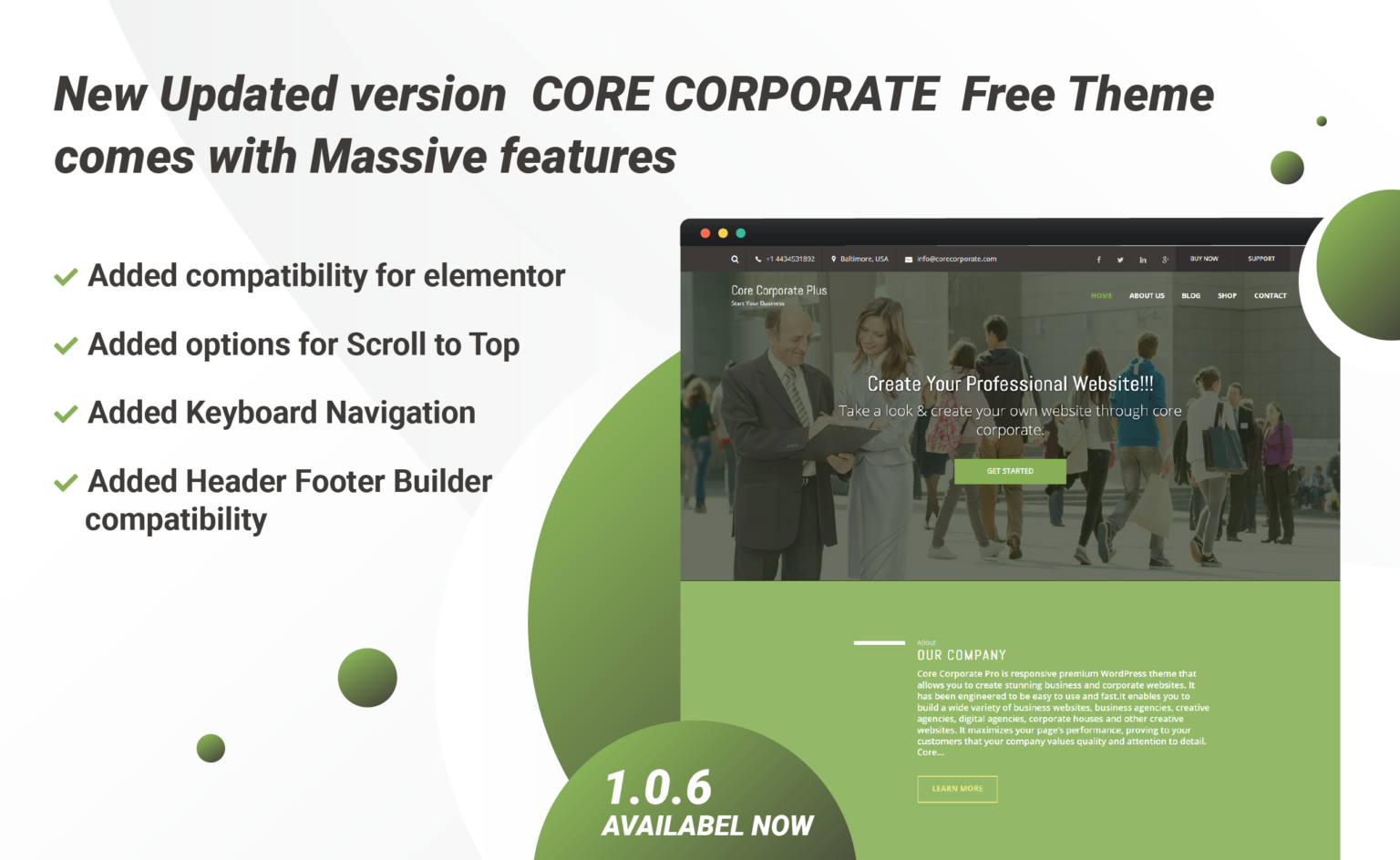 Core Corporate WP Free Theme 1.0.6 is available now